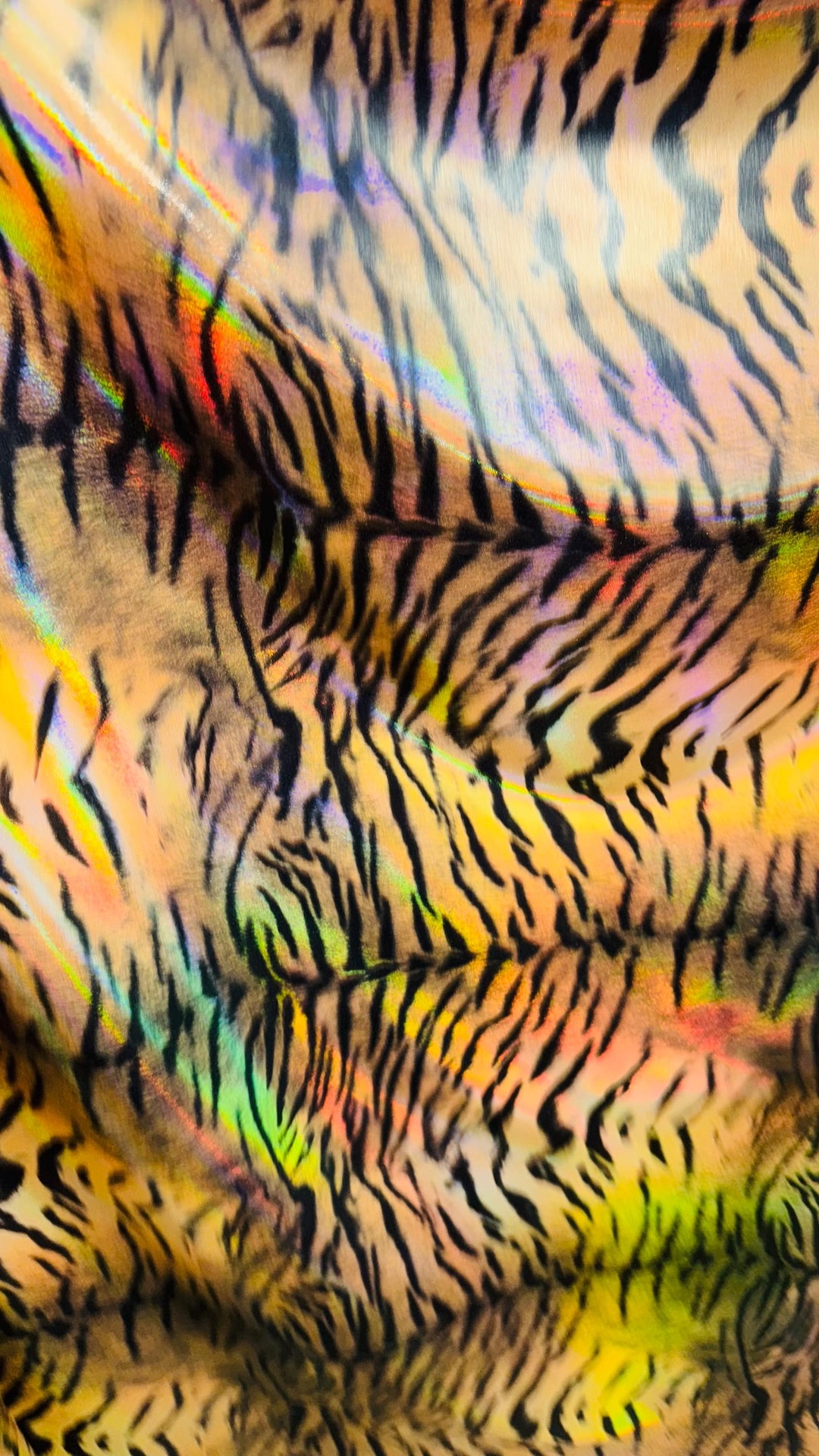 NEW Tiger Design on Iridescent Oil Slick Metallic Hologram Nylon ...
