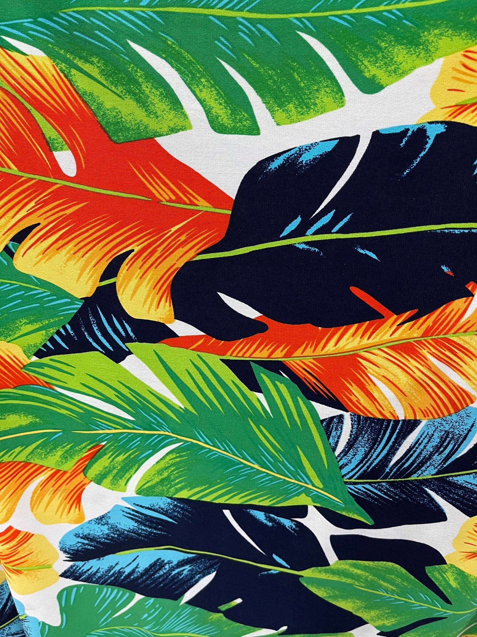 New Tropical Big Leaf Design Multicolor Print on Poly Spandex 4-way ...