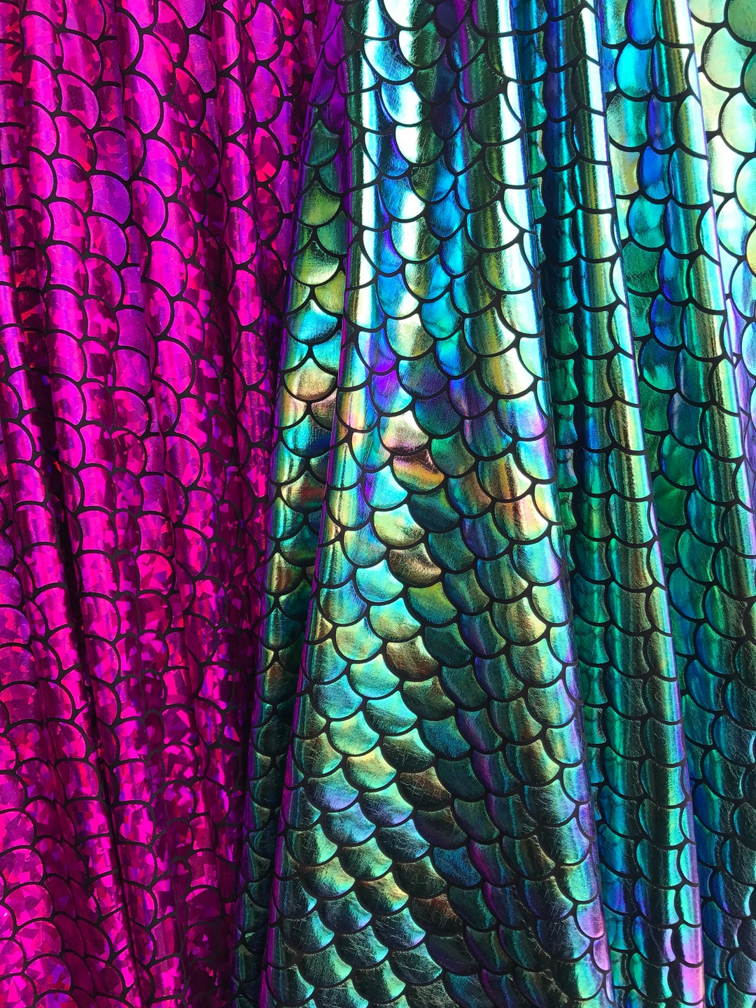 Mermaid Design Hologram Metallic Fish Scales on Nylon Spandex 4way ...
