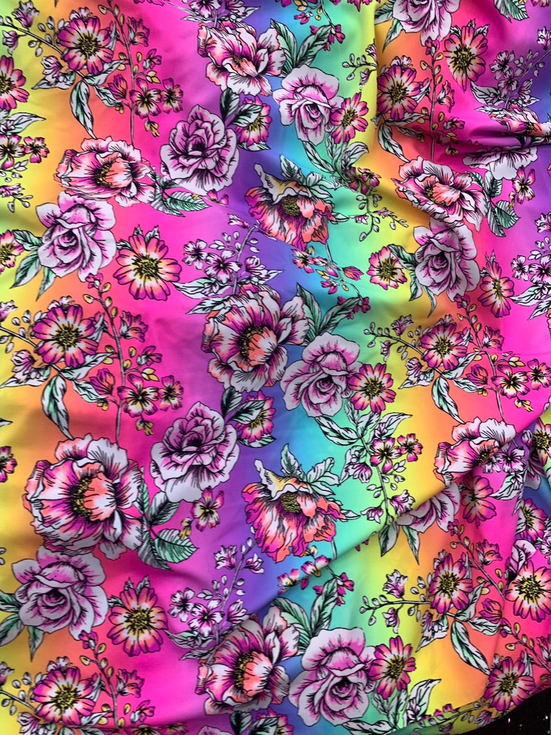New Flower Design Multicolor Print on Nylon Spandex 4way Stretch 58/60 ...