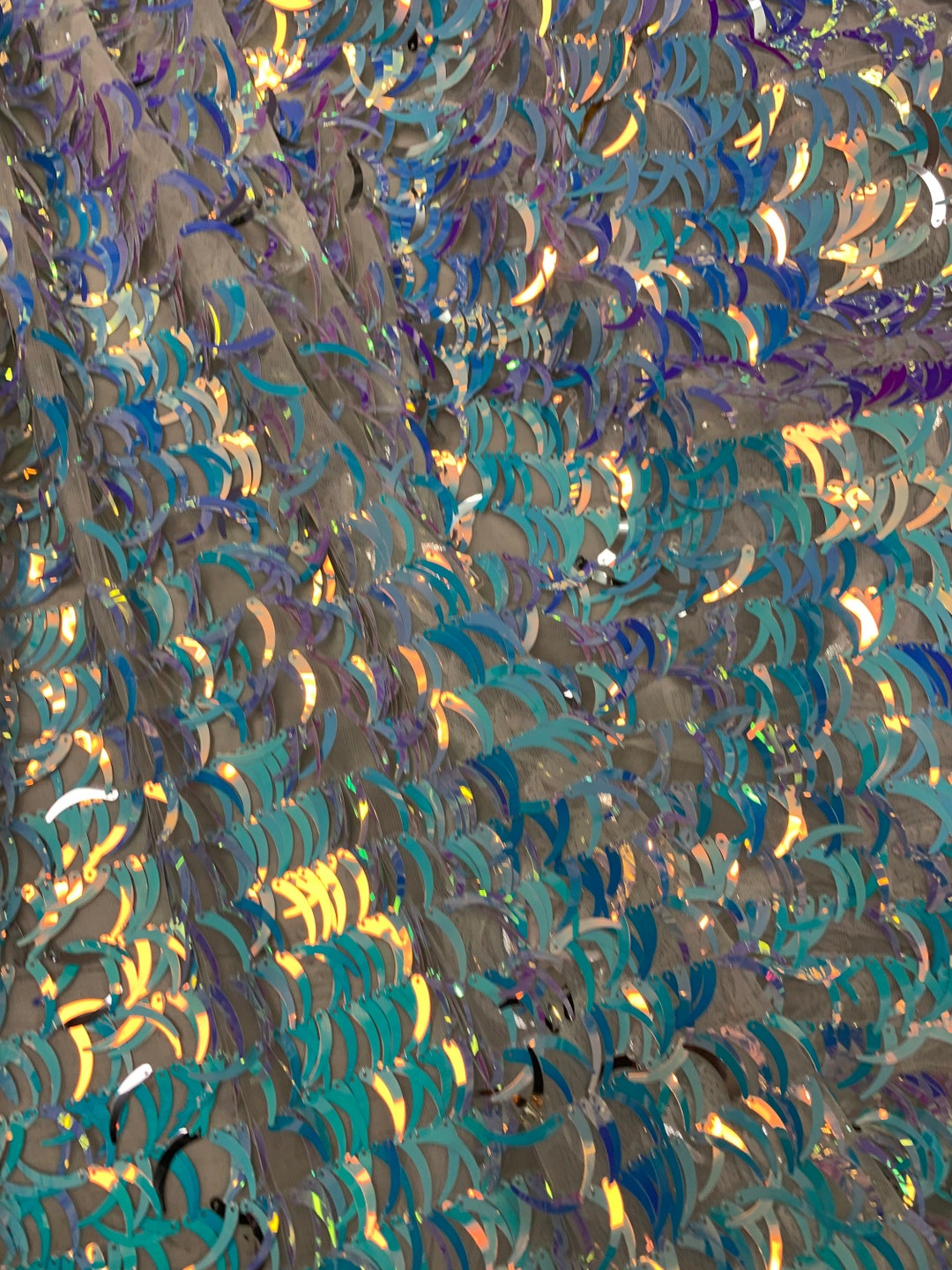 New Iridescent Sequins Half Moon Design on Stretch Mesh 2-way 58/60 ...