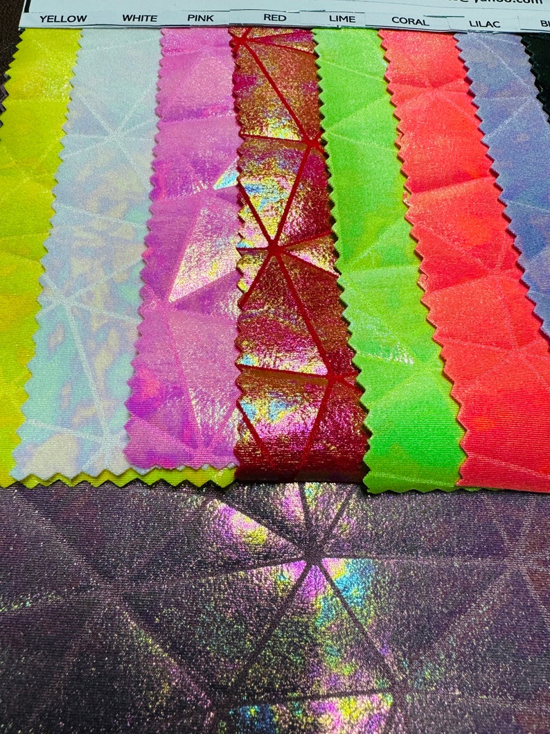 Luxury Shattered Glass Design Iridescent All Over Foil on Nylon Spandex ...