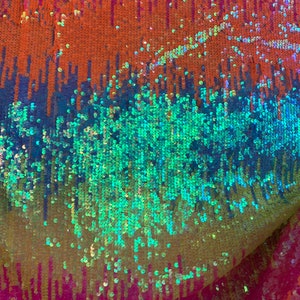 New Iridescent Rainbow Sequins All Over on Stretch Mesh 2way 58/60 ...
