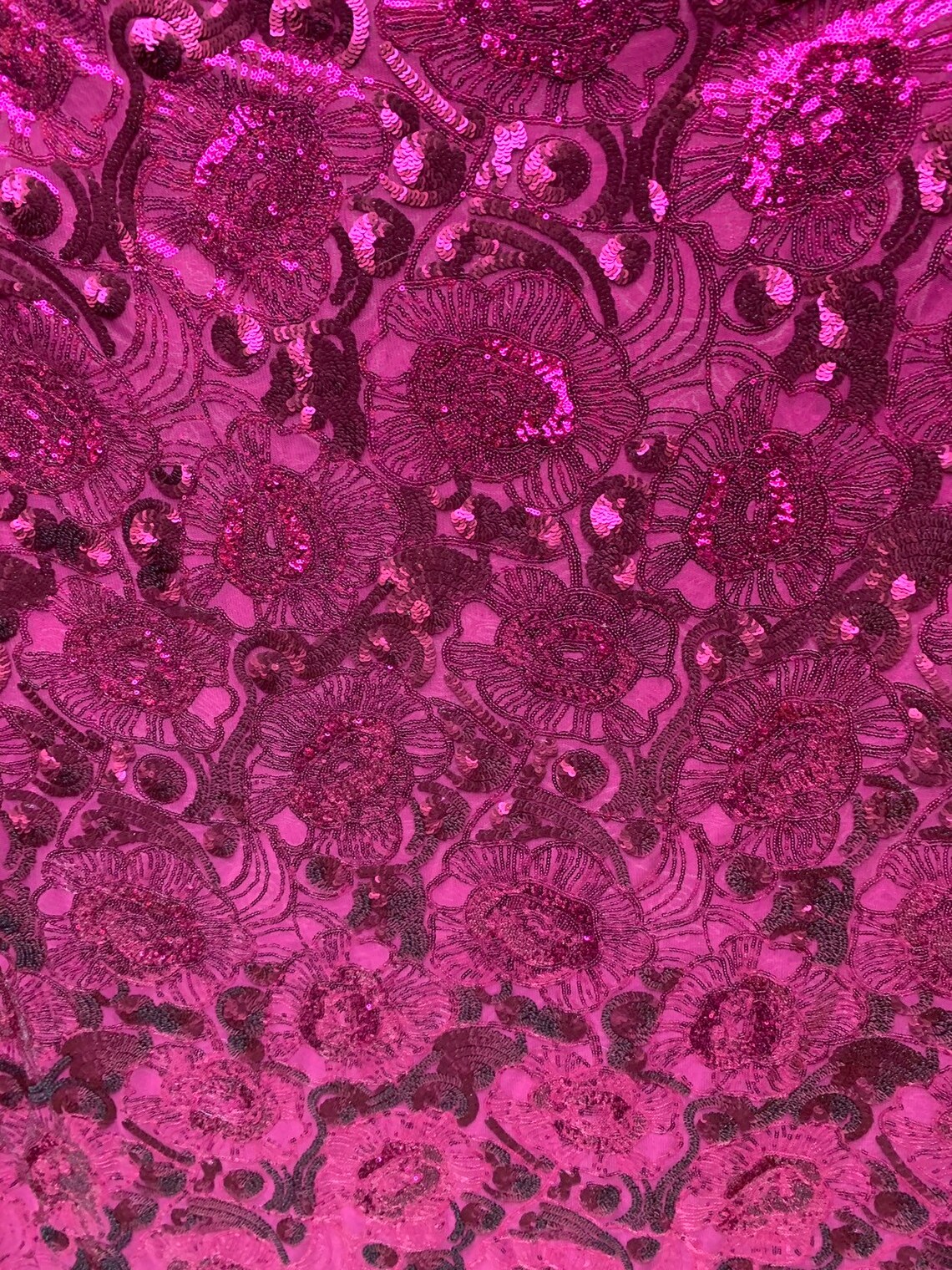 New flower design magenta color multi sequins on stretch mesh | Etsy