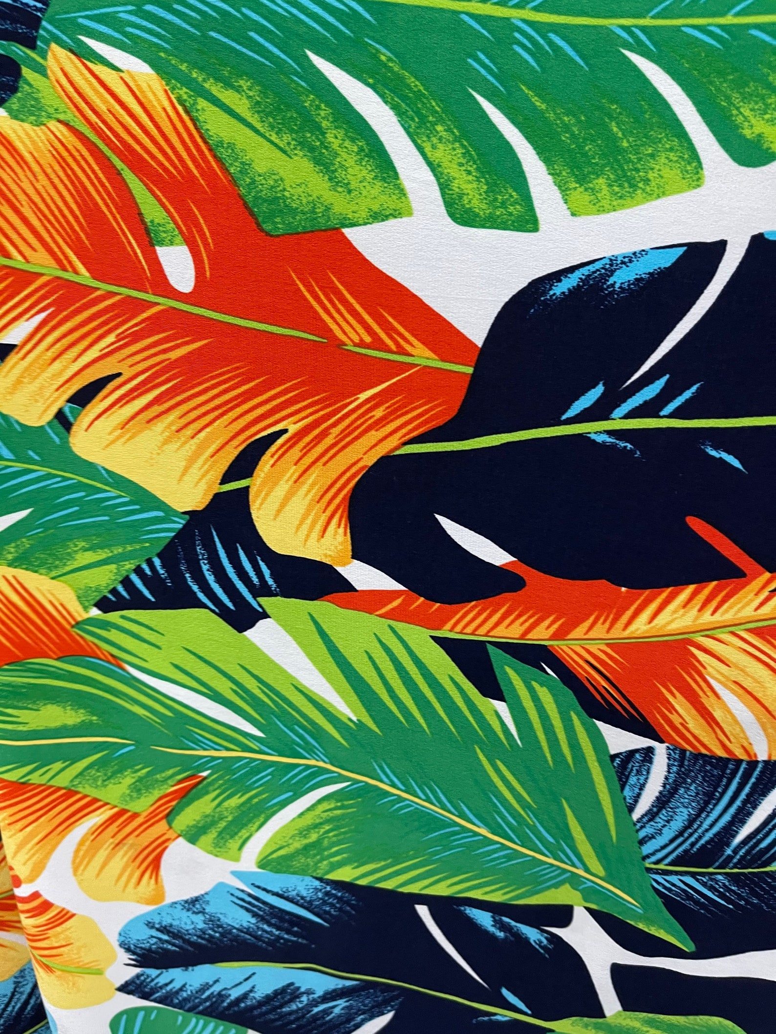 New Tropical Big Leaf Design Multicolor Print on Poly Spandex 4-way ...