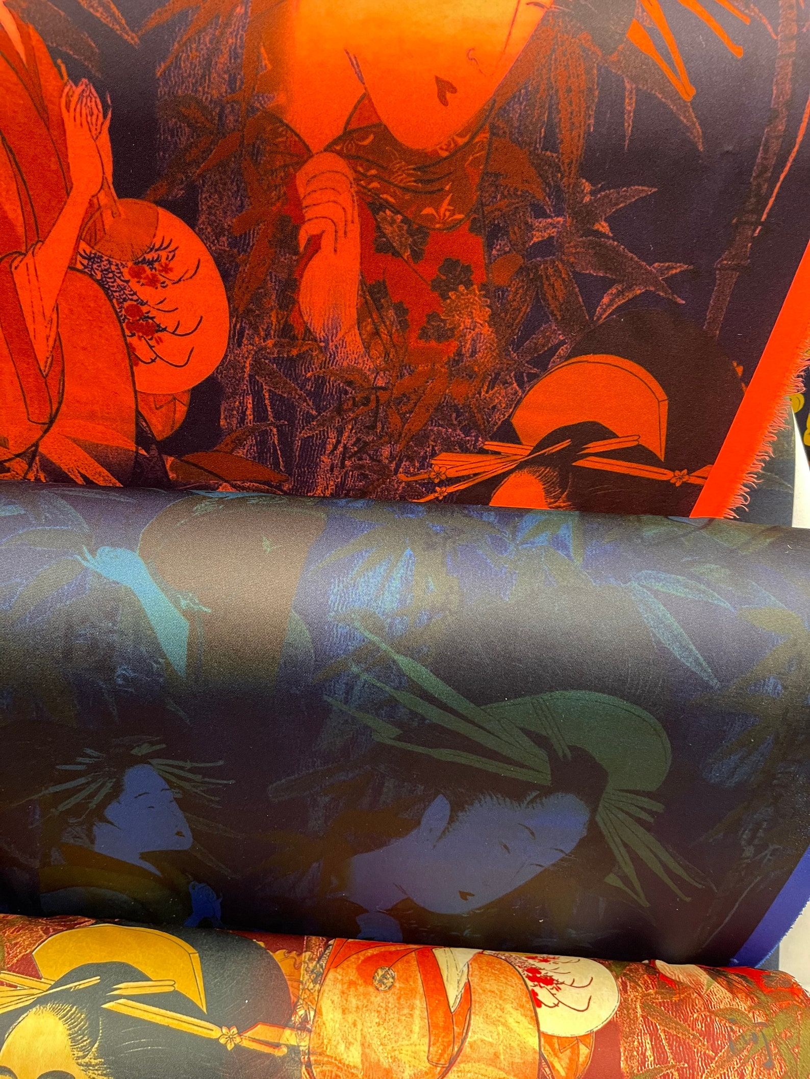 New Japanese Design Print on Poly Spandex Sapphire Multicolor 4-way ...