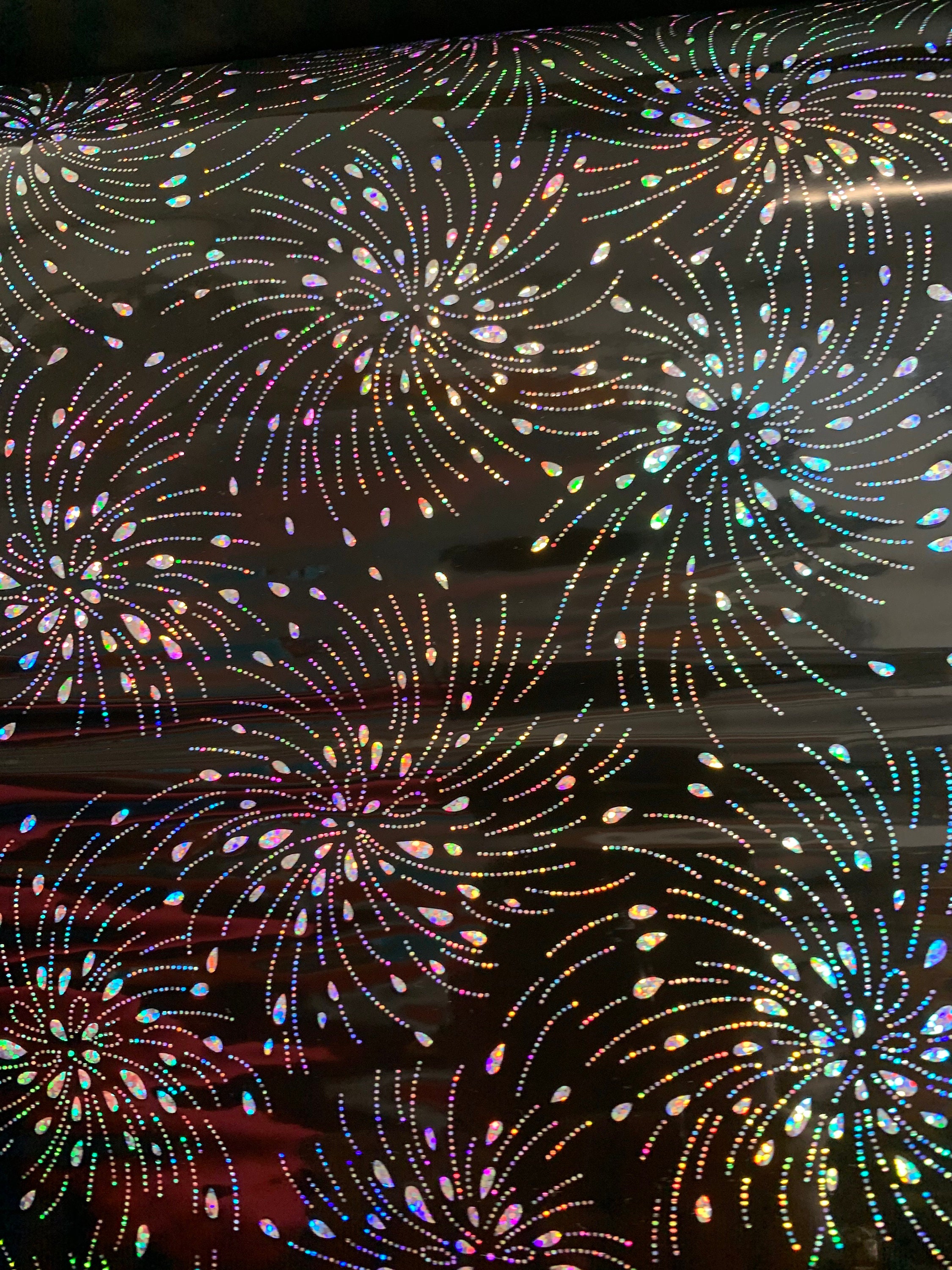 New Spandex Shining Vinyl Fireworks Design 2-way Stretch 58/60” Sold by ...