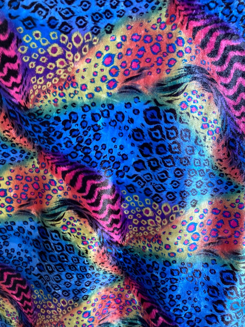 New Exotic Multi Animal Print Design Multicolor Print on Stretch Velvet ...