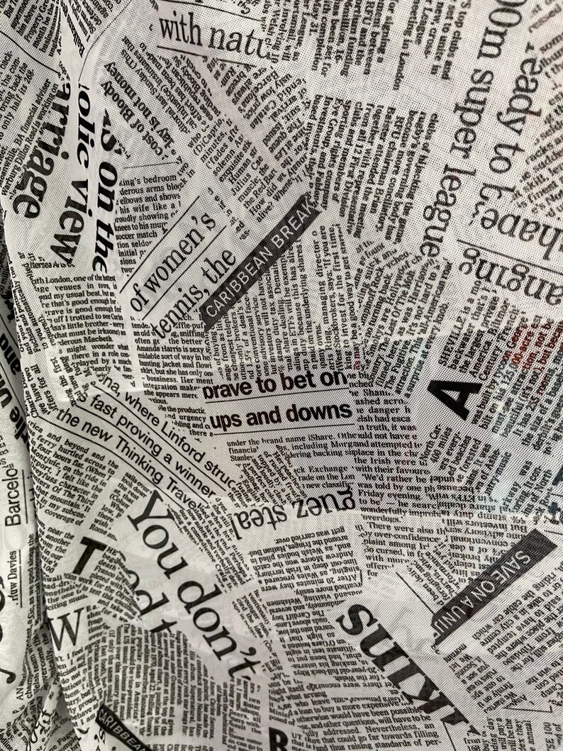 Newspaper Design Print on Great Quality of Power Mesh 4-way Stretch 58/ ...