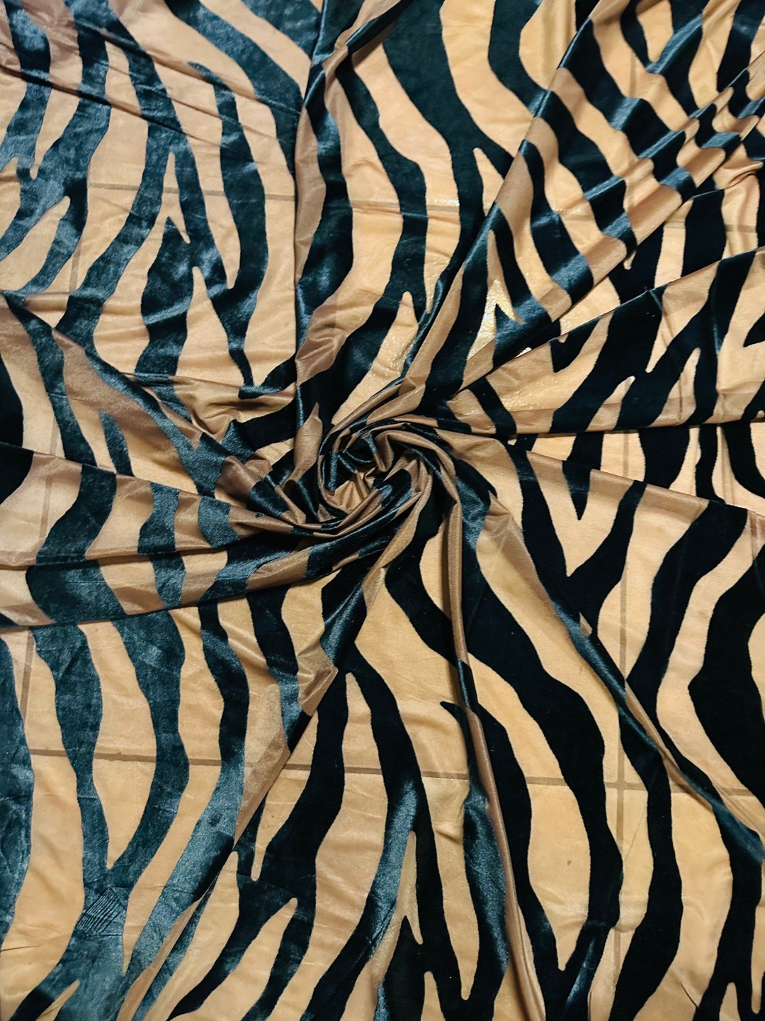 New Exotic Zebra Design High Quality of Burnout 4-way Stretch Velvet ...