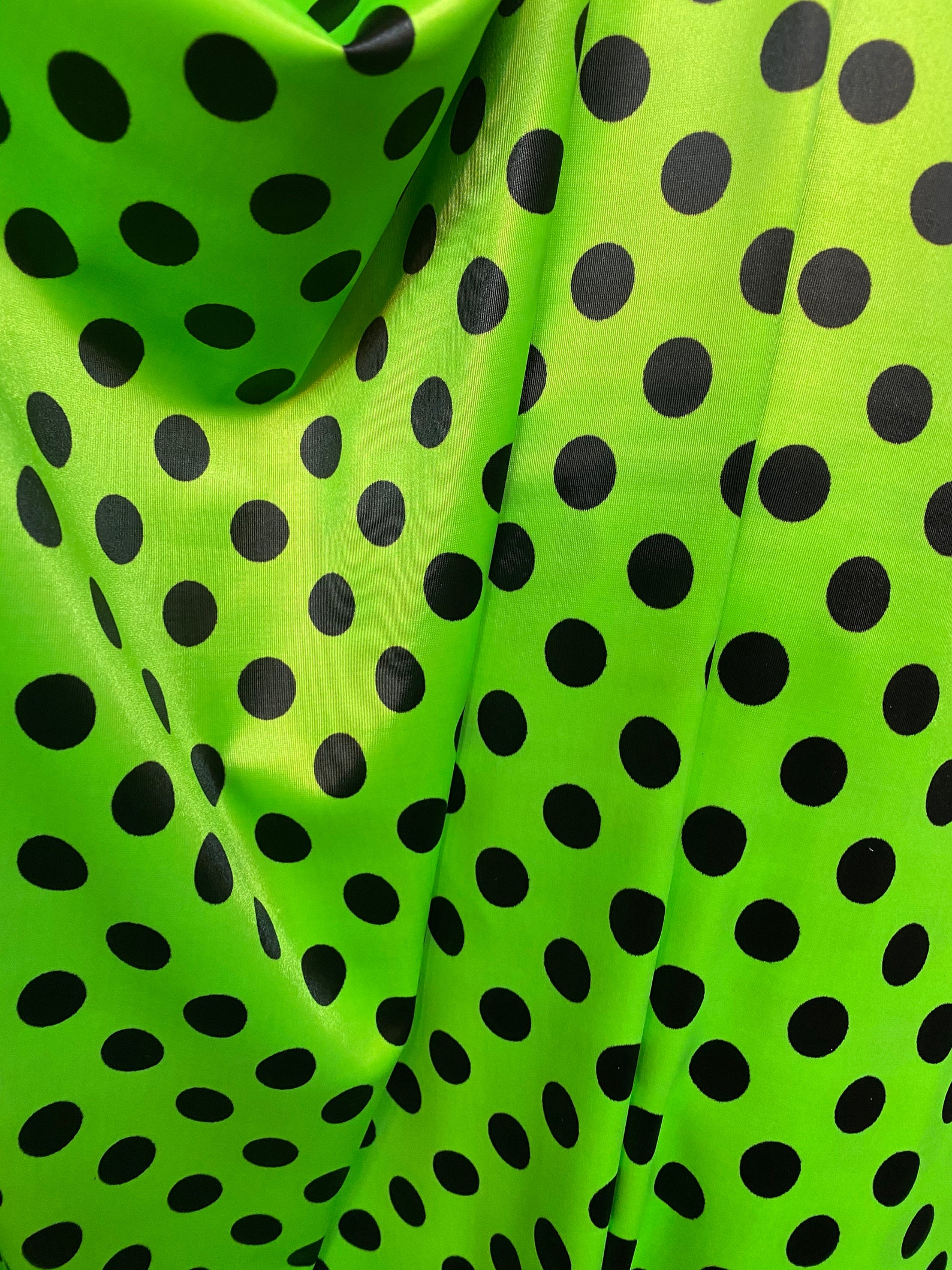 New Polka Dots Design Neon Lime Green With Black Dots Nylon Spandex 4 ...