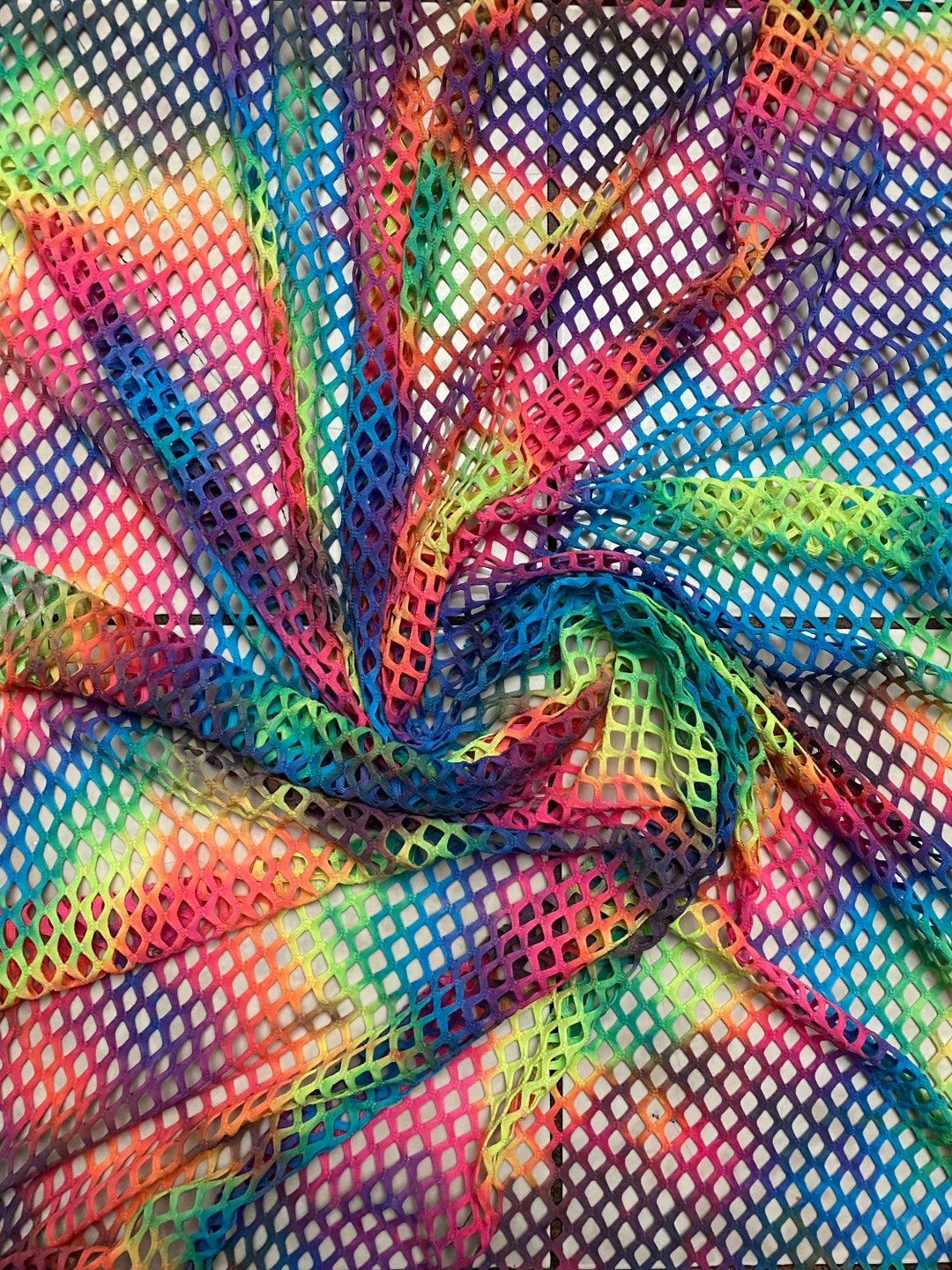 Pastel Rainbow Fishnet Tie Dye Diamond Mesh Design 4-way Stretch Mesh ...