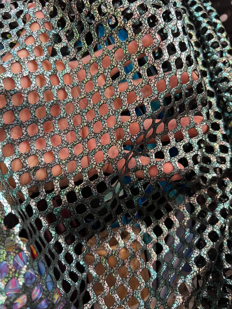 Skin Snake Design Print on Fishnet Metallic Diamond Mesh 2-way Stretch ...
