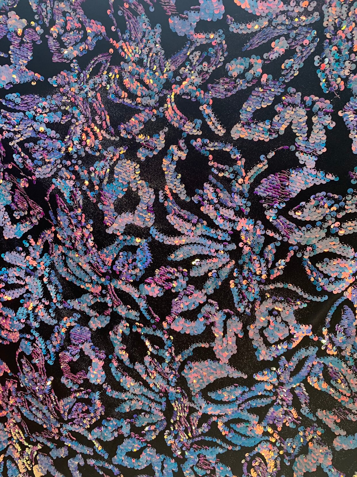 New iridescent sequins Isabella flower design on heavy black | Etsy
