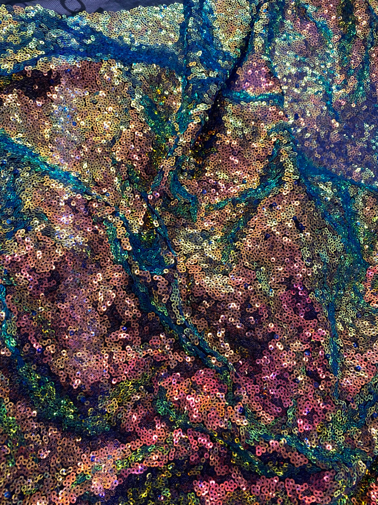 New Cosmic Iridescent Sequins Sapphire Bronze Color on Stretch Mesh 2 ...