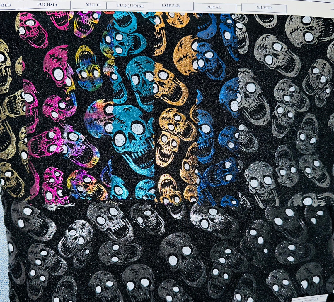 Luxury Laughing Skulls Design Metallic Nylon Spandex With Foil 4-way ...