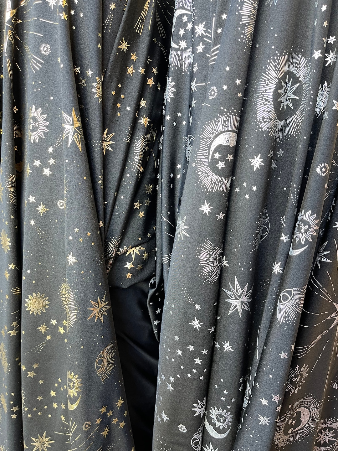 New Celestial Multi Stars Design Metallic Nylon Spandex 4-way Stretch ...