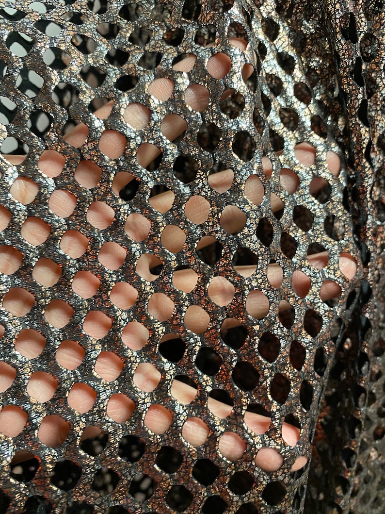 Skin Snake Design Print on Fishnet Metallic Diamond Mesh 2-way Stretch ...