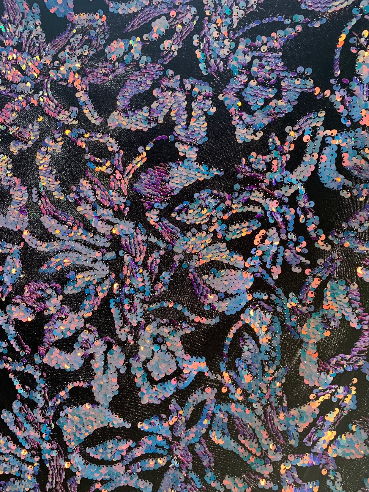 New Iridescent Sequins Isabella Flower Design on Heavy Black | Etsy