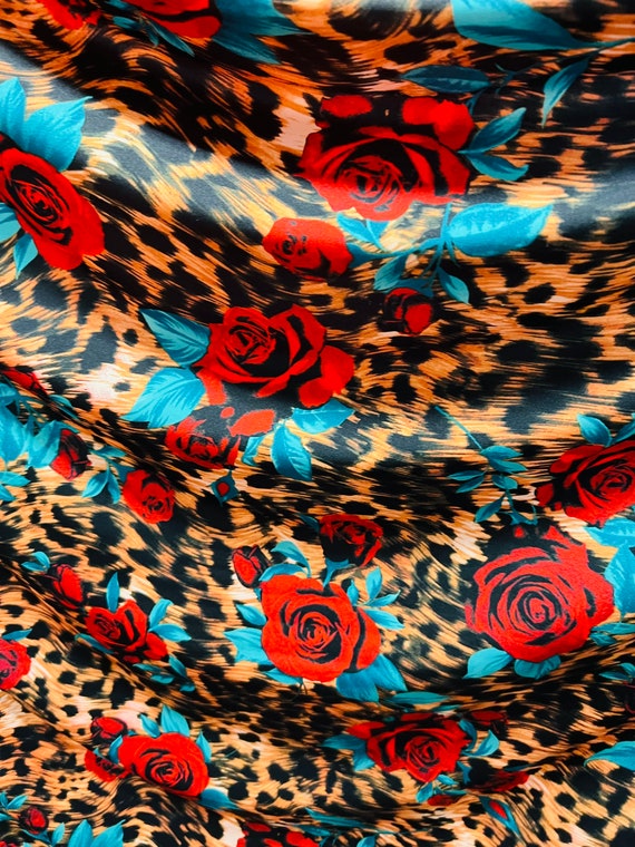 Exotic Leopard Design With Red Flowers Print on Great Quality | Etsy