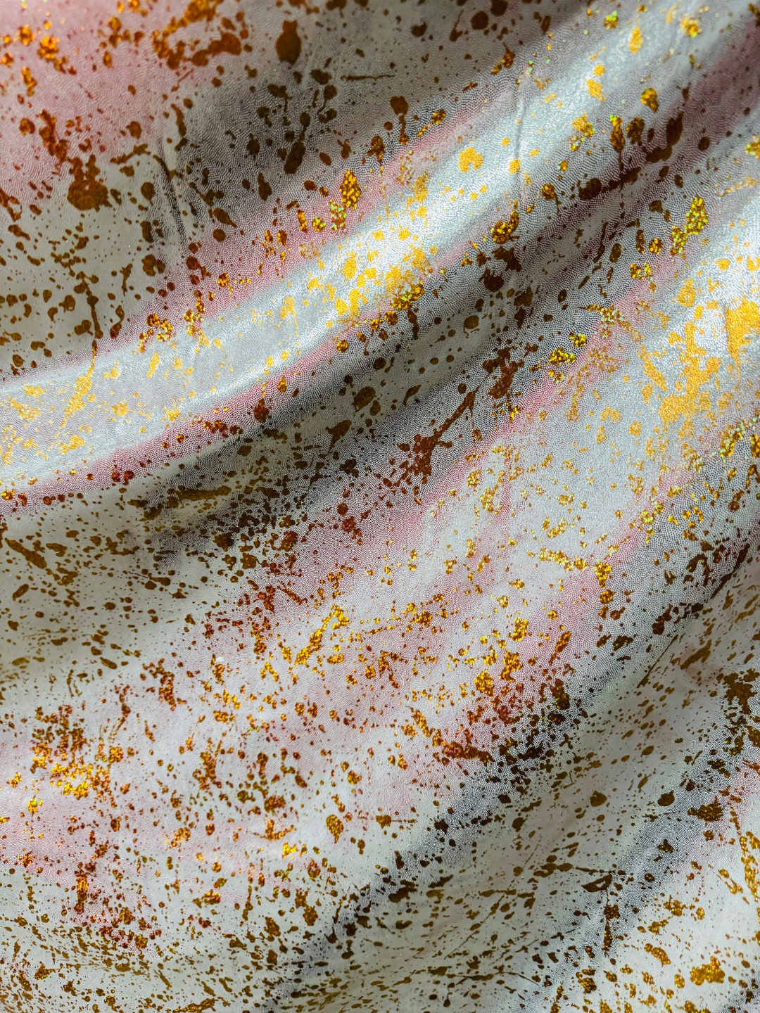 Splatter Paint Design Hologram Metallic Nylon Spandex White/gold 4-way ...