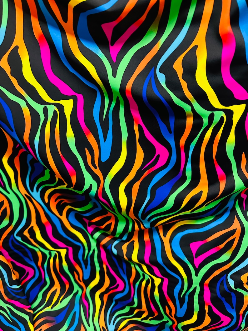 Rainbow Zebra Design Print on Nylon Spandex With Foil and Without Foil ...