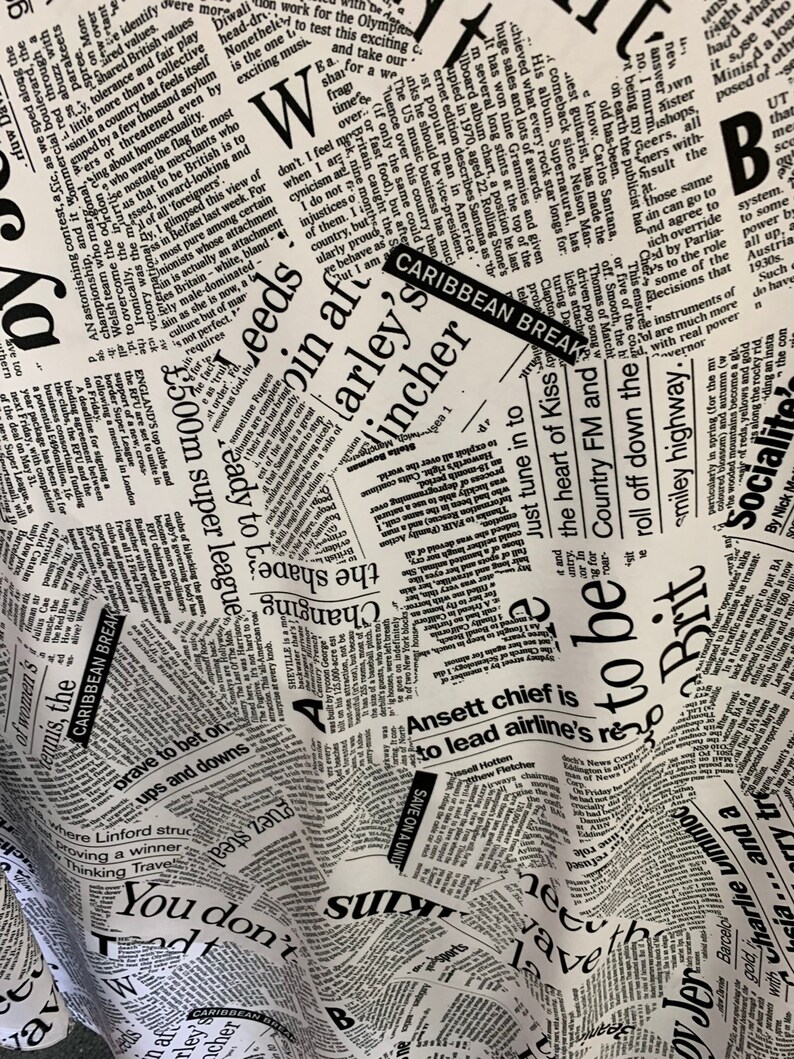 New Heavy Print Nylon Spandex News Paper Design 4way Stretch 58/60 ...