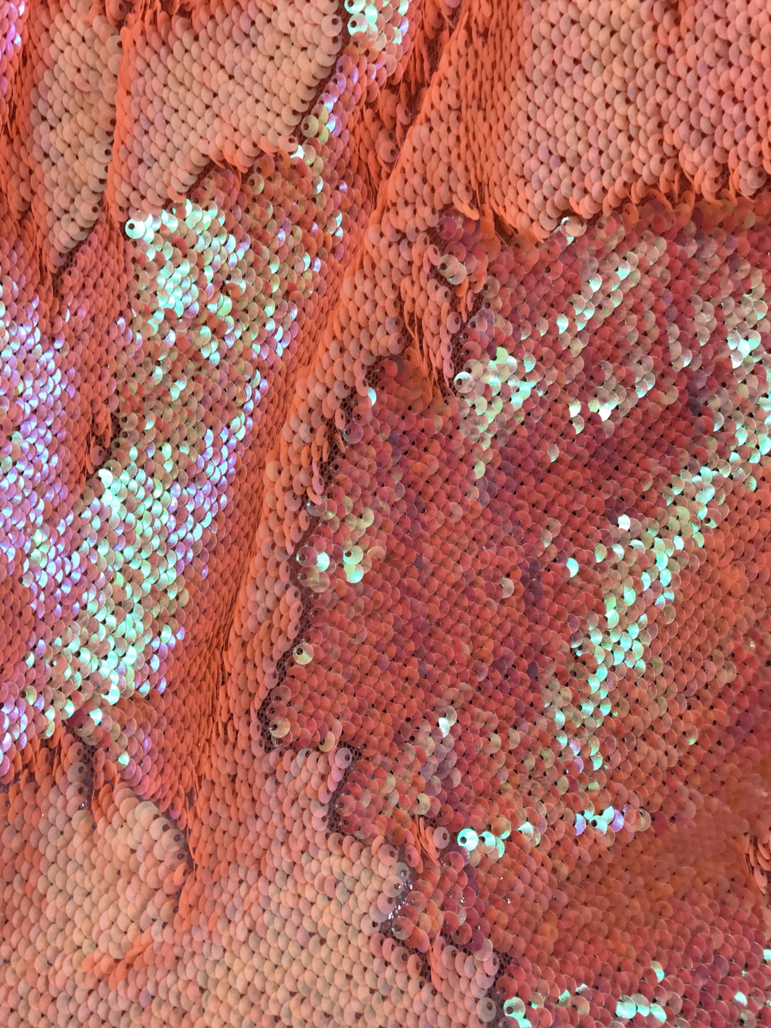 NEW Flip up Sequins 5mm Iridescent Orange on Stretch Mesh Base 58/60 ...