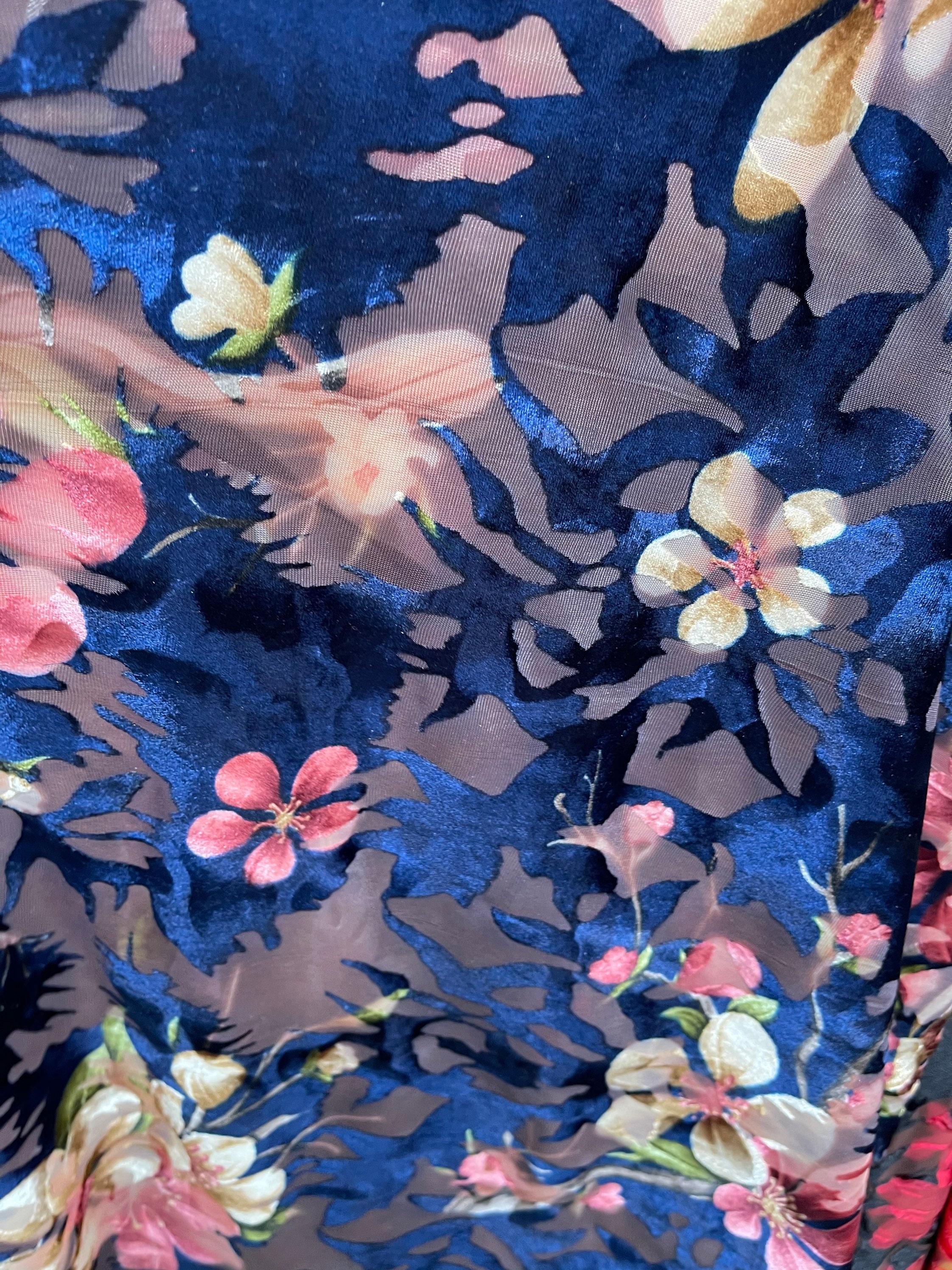 New Luxury burnout velvet flower design sapphire/multi 4-way | Etsy