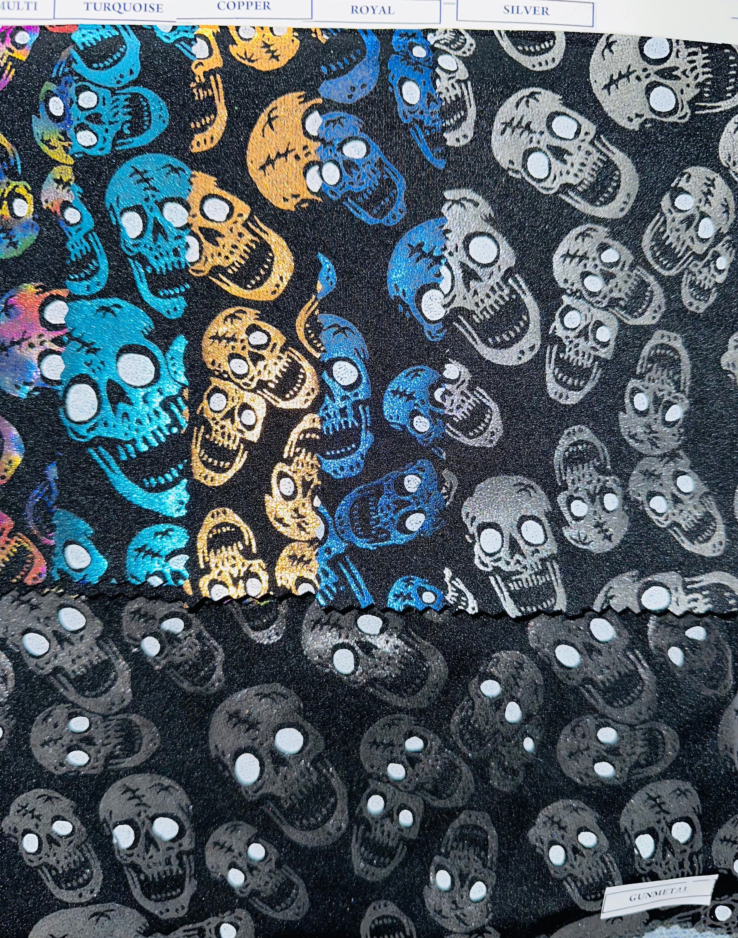 Luxury Laughing Skulls Design Metallic Nylon Spandex With Foil 4-way ...