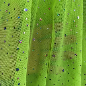 New Power Mesh Neon Green With Hologram Sequins All Over 4-way Stretch ...