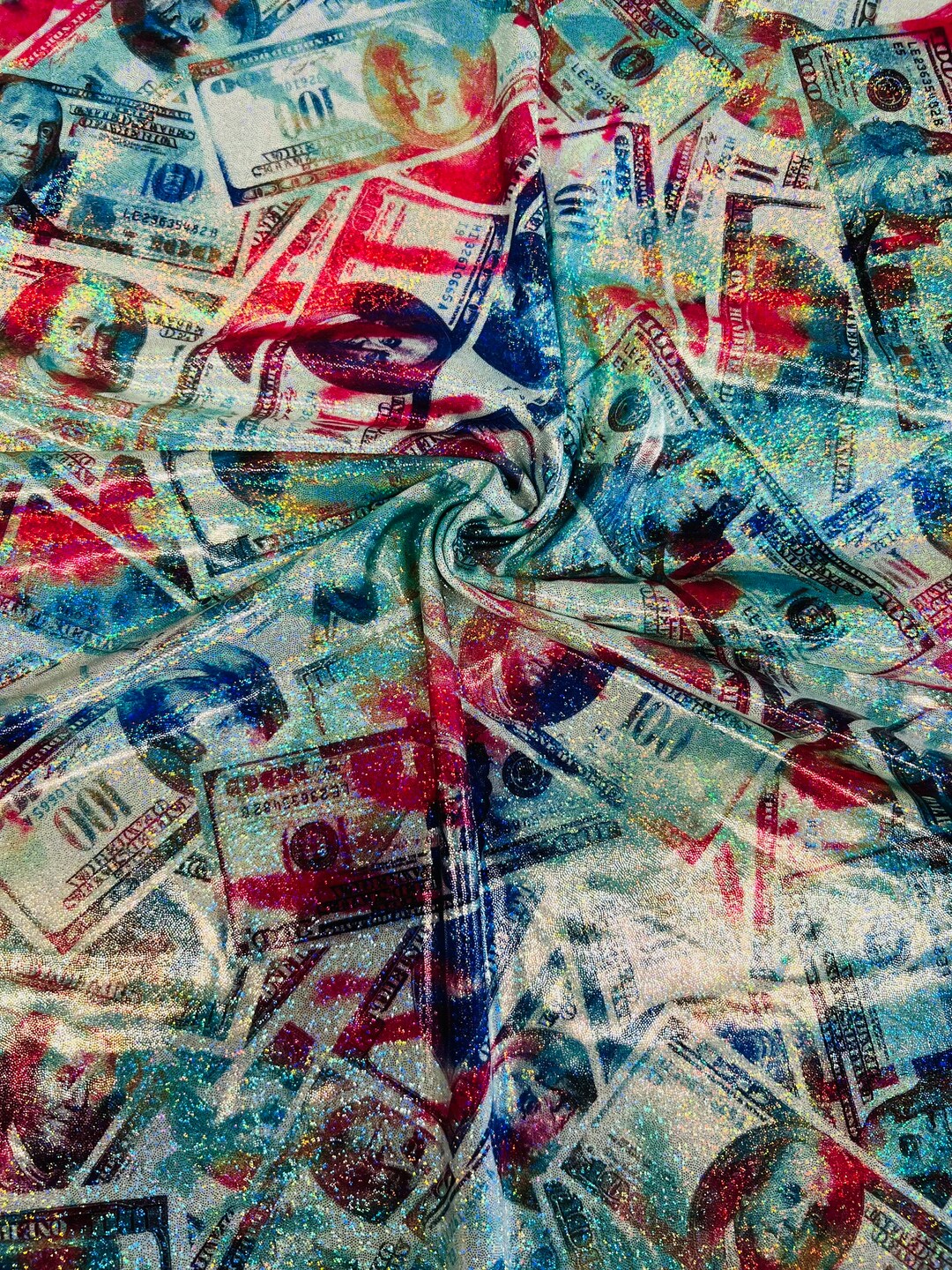 New Money 100 Dollar Bill Design Hologram Tie Dye Metallic Nylon ...