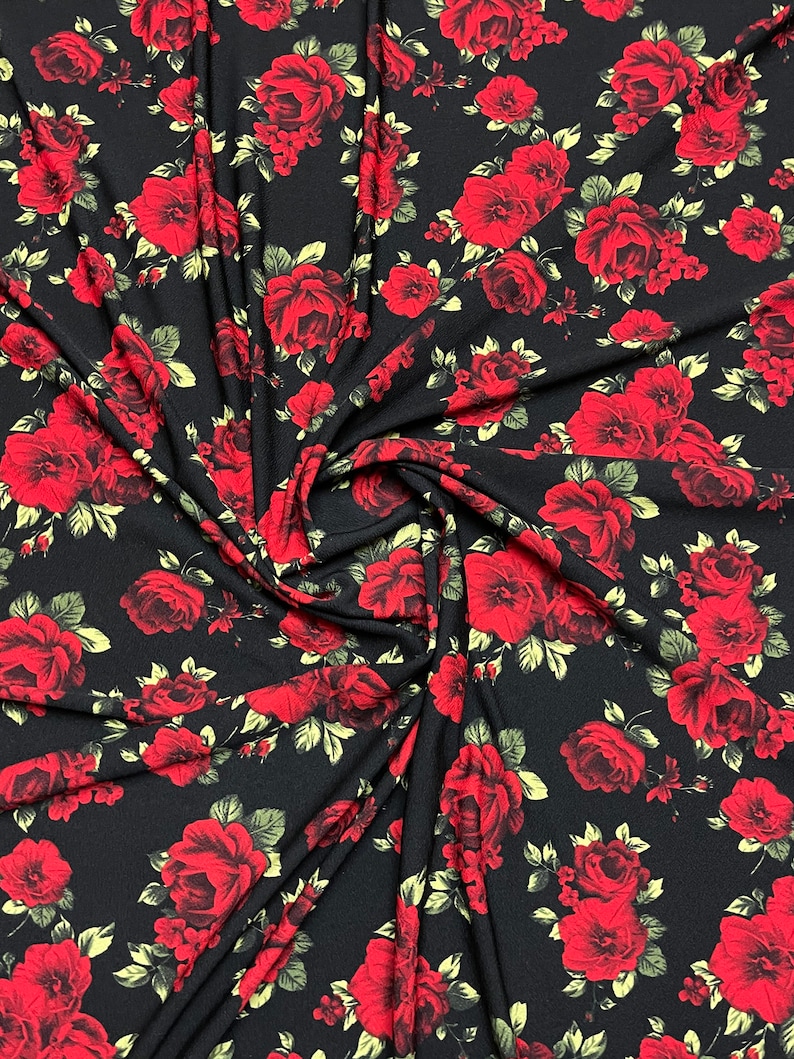 New Red Roses Design Print on Poly Spandex 4-way Stretch 58/60” Sold by ...