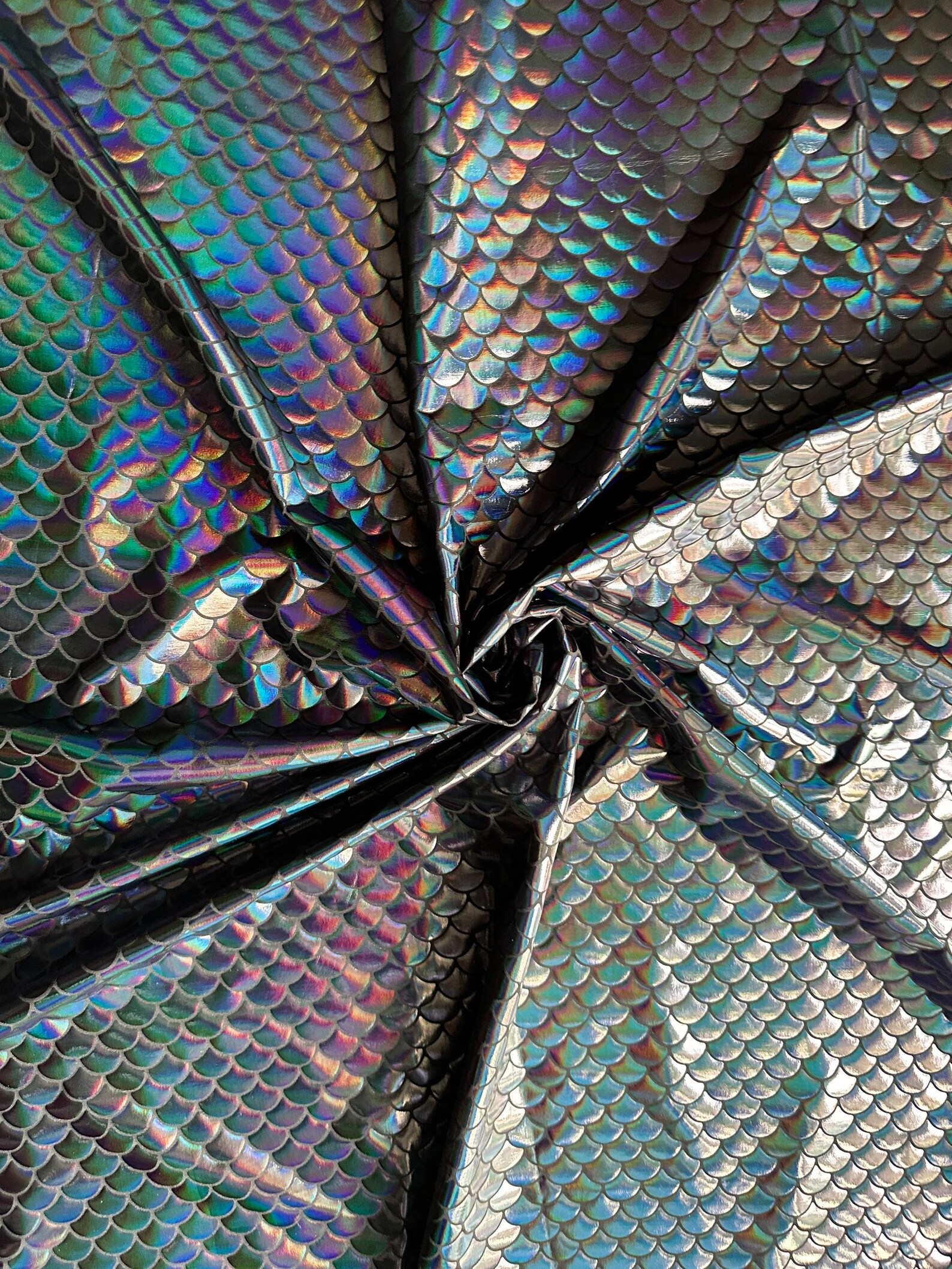 Mermaid Fish Scale Design Iridescent Black Metallic Nylon Spandex 4-way ...