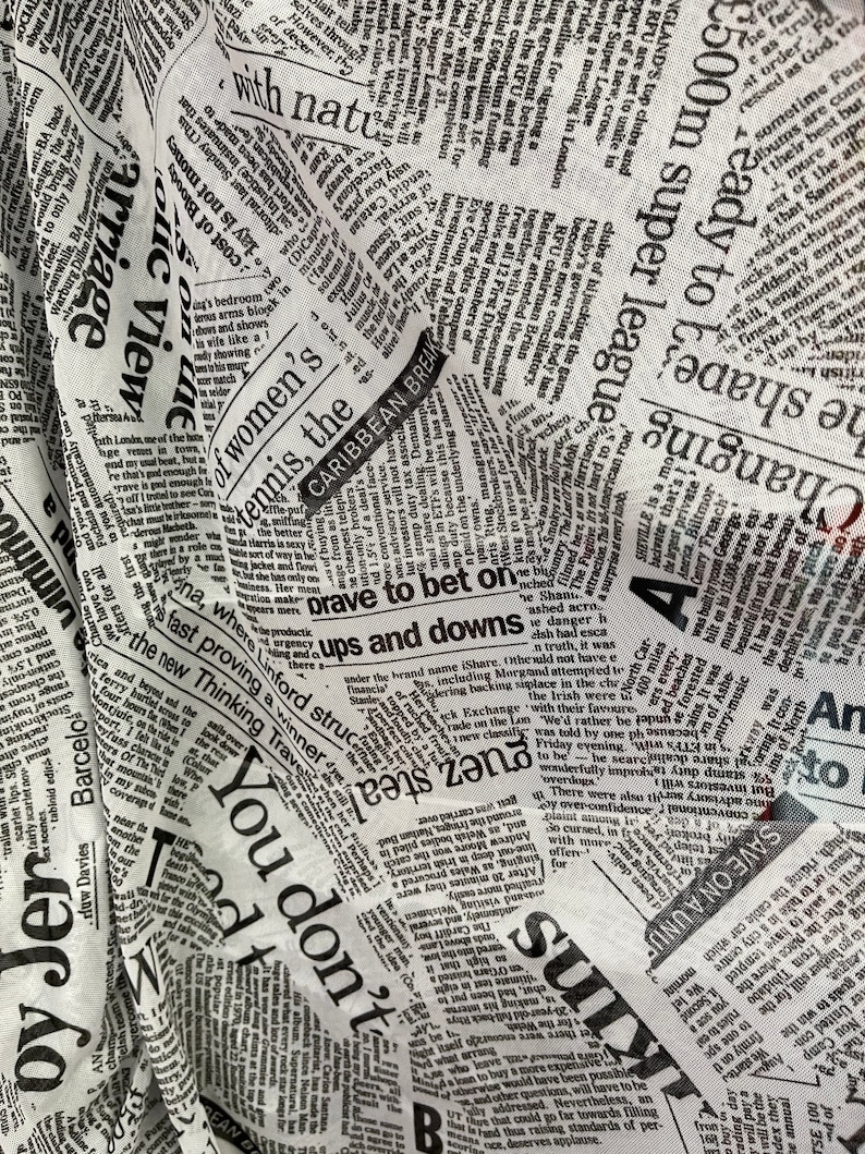 Newspaper Design Print on Great Quality of Power Mesh 4-way Stretch 58/ ...