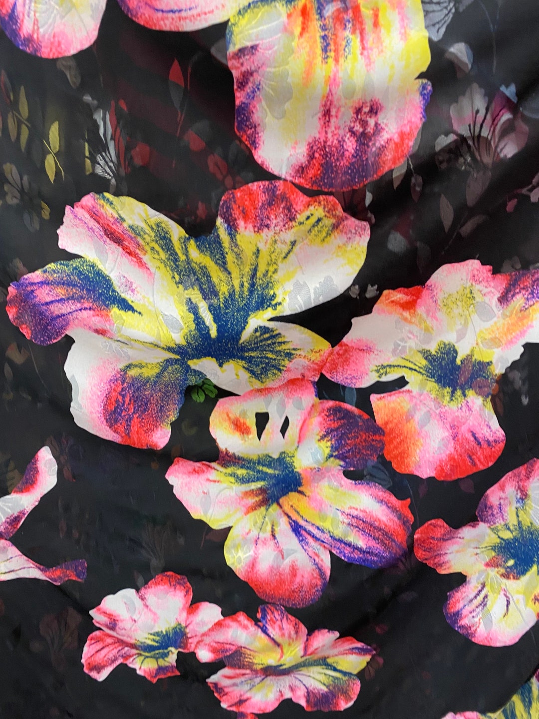 Cattleya Orchid Flower Design Print on Burnout Mesh 4-way Stretch 58/60 ...