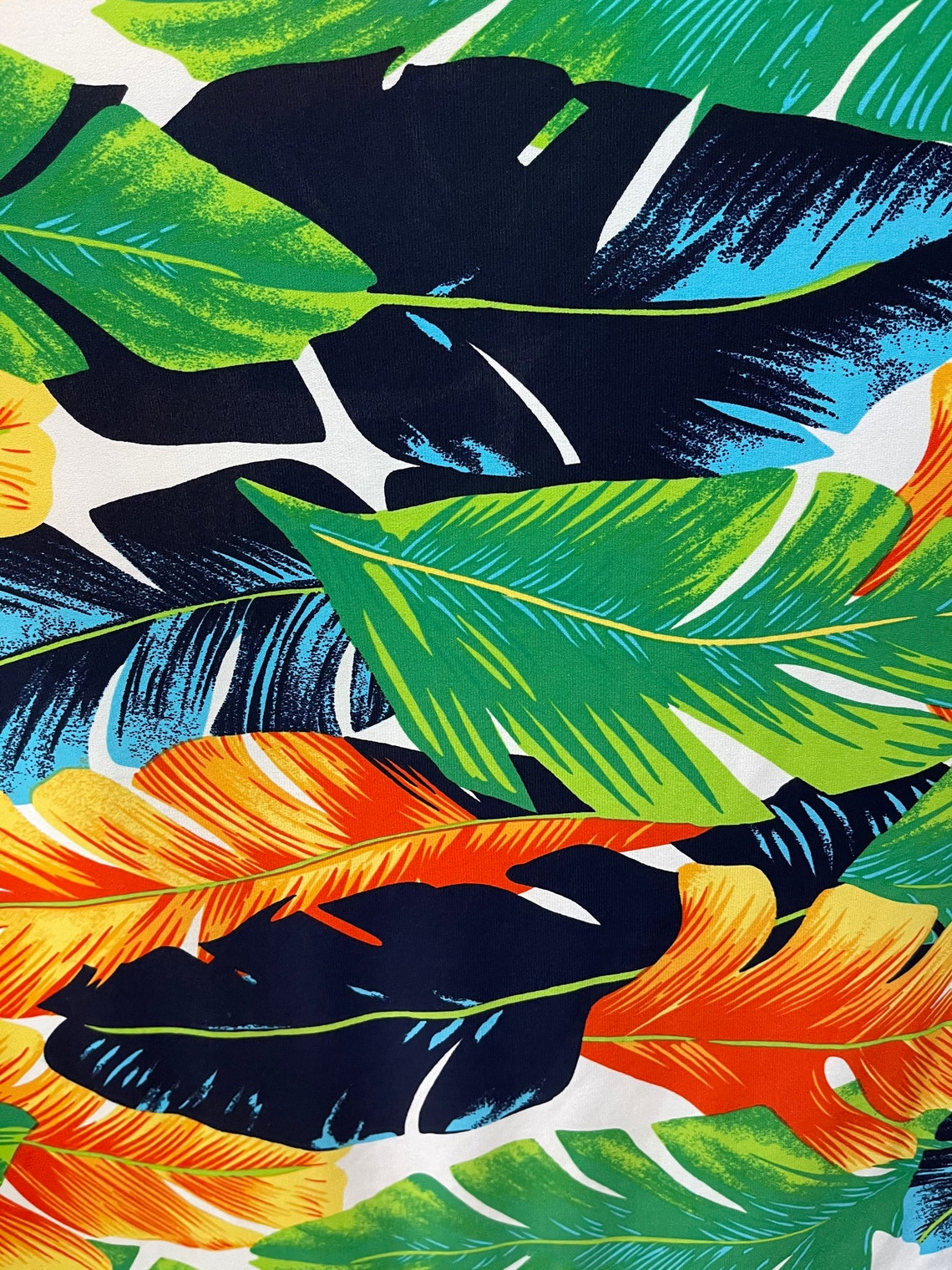 New Tropical Big Leaf Design Multicolor Print on Poly Spandex 4-way ...