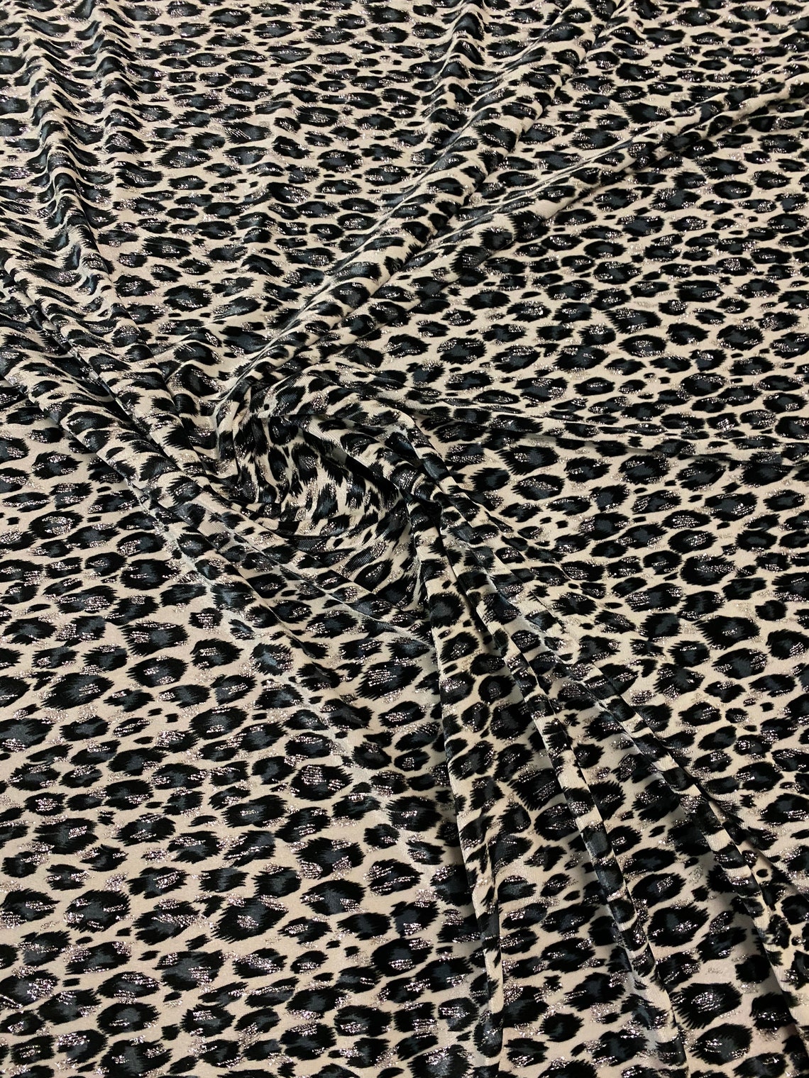 Leopard Design With Gold Glitter Print on Velvet 420gsm 4way Stretch 58 ...