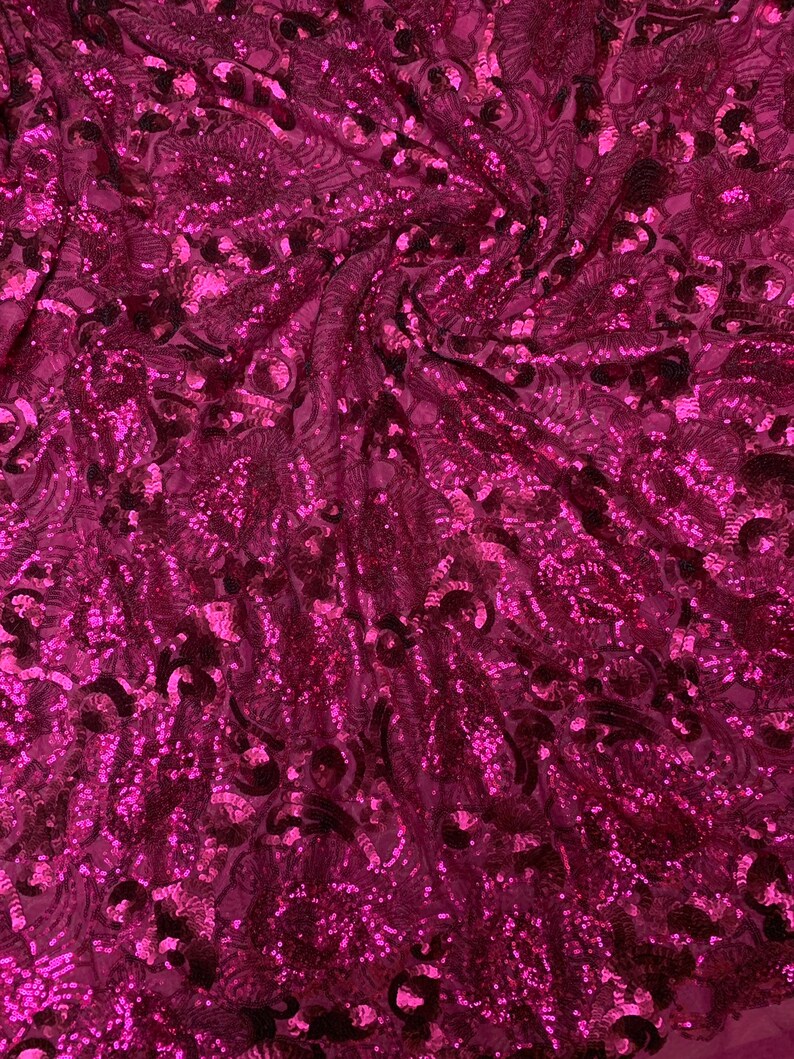New Flower Design Magenta Color Multi Sequins on Stretch Mesh - Etsy