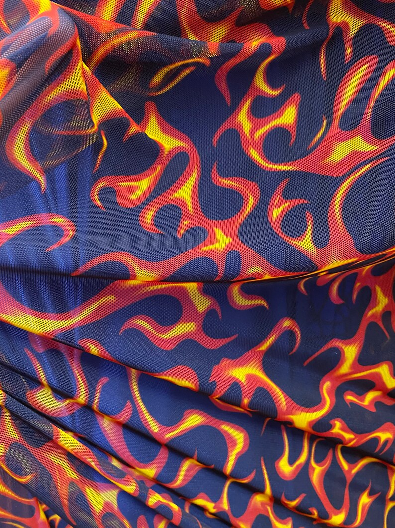 New Power Mesh Hot Flames Design Nylon Mesh 4-way Stretch 58/60” Sold ...