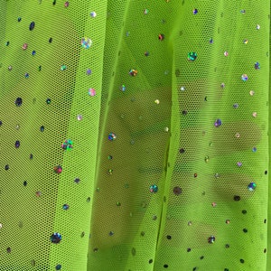 New Power Mesh Neon Green With Hologram Sequins All Over 4-way Stretch ...