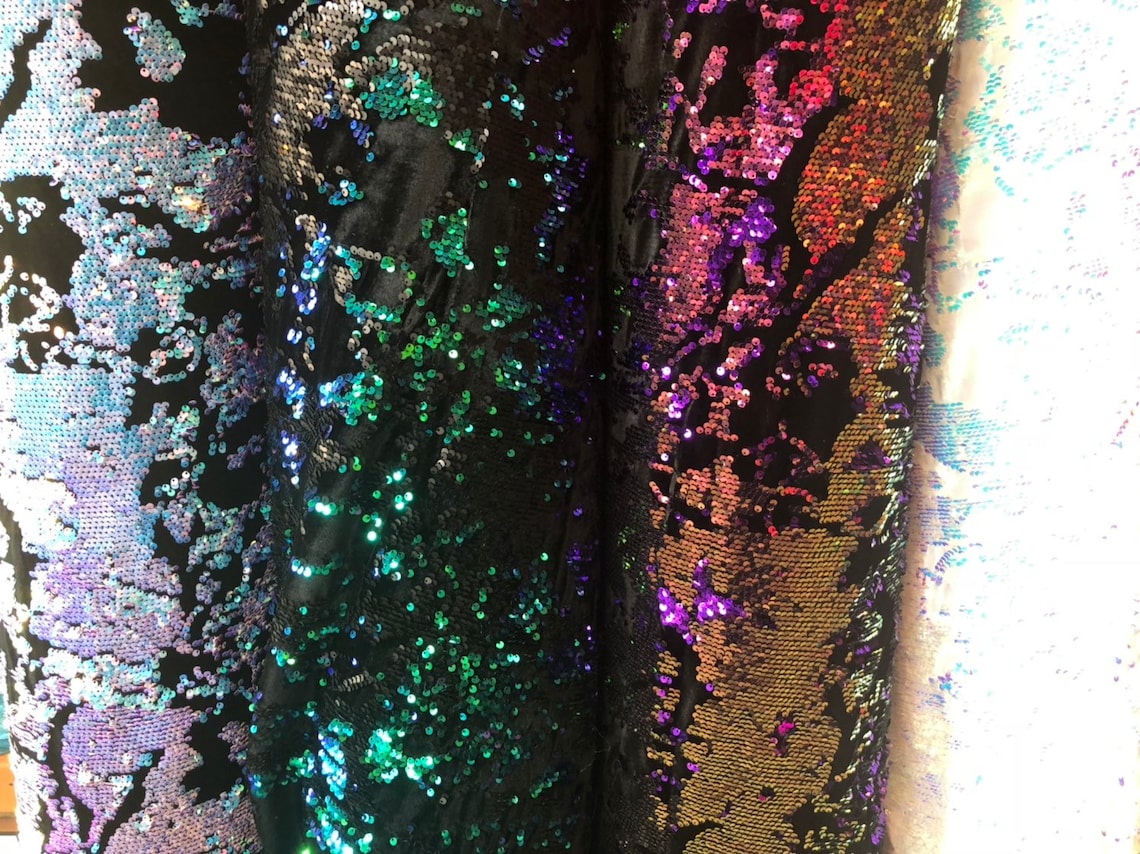 New Iridescent patch sequins on heavy stretch velvet 4way | Etsy