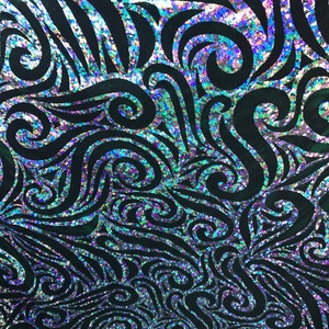 Swirl Design Hologram Foil Green/silver on Nylon Spandex 4way Stretch ...
