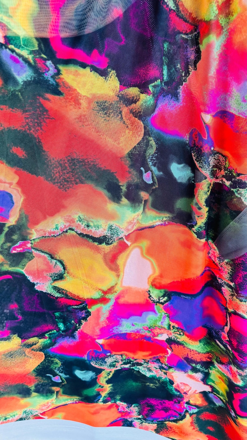 New Modern Abstract Design Print on Power Mesh 4-way Stretch See Though ...