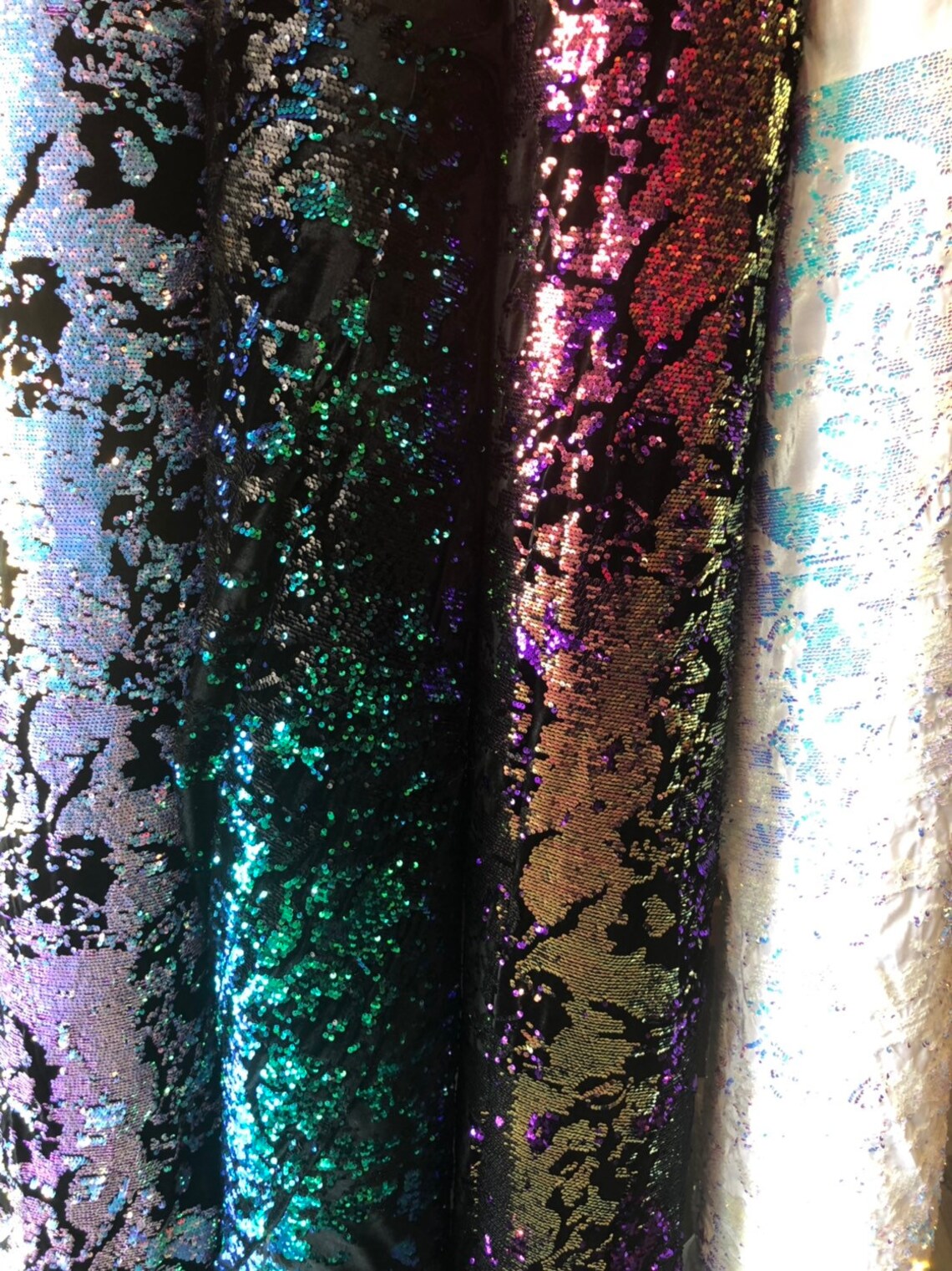 New Iridescent Patch Sequins on Heavy Stretch Velvet 4way 2tone Sequins ...