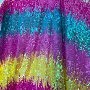 Rainbow Sequins Luxury Sequins Embroidered on Stretch Mesh 2-way 58/60 ...