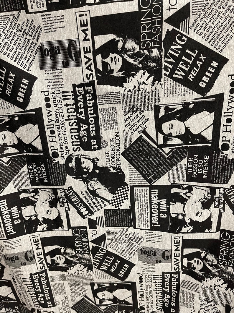 New Newspaper Fashion Design Print on Cotton Jersey 4-way Stretch 58/60 ...