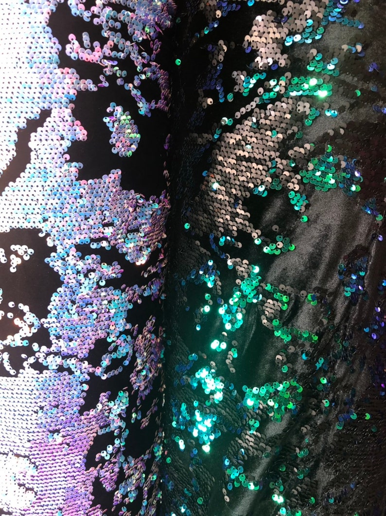 New Iridescent Patch Sequins on Heavy Stretch Velvet 4way 2tone Sequins ...