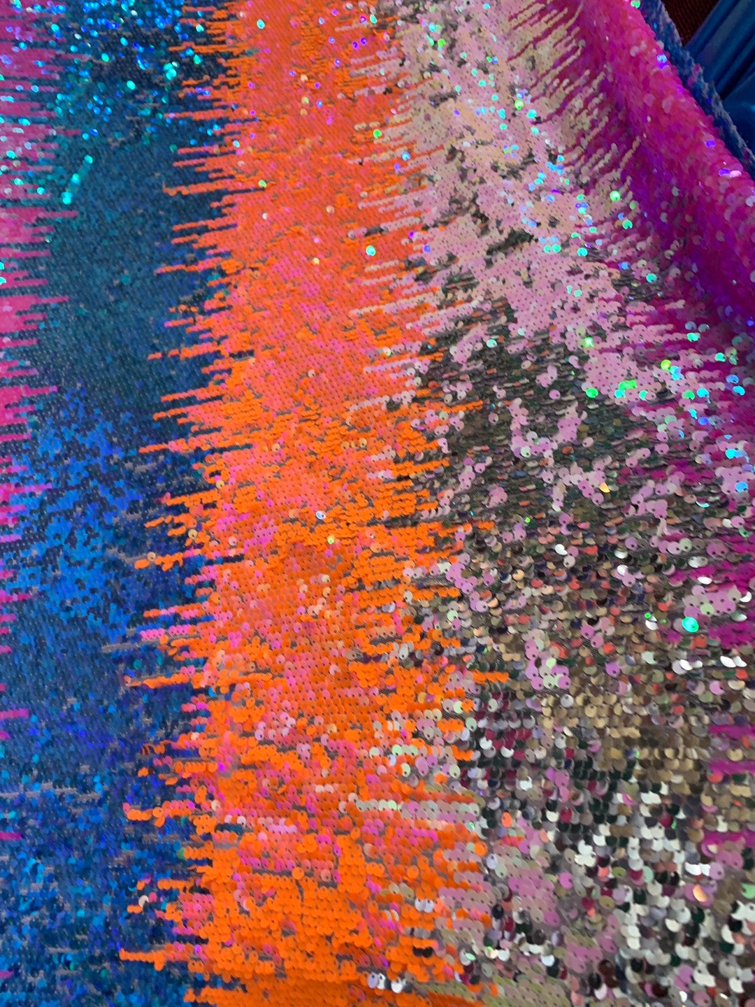 New Iridescent Rainbow Sequins All Over on Stretch Mesh 2way 58/60 ...