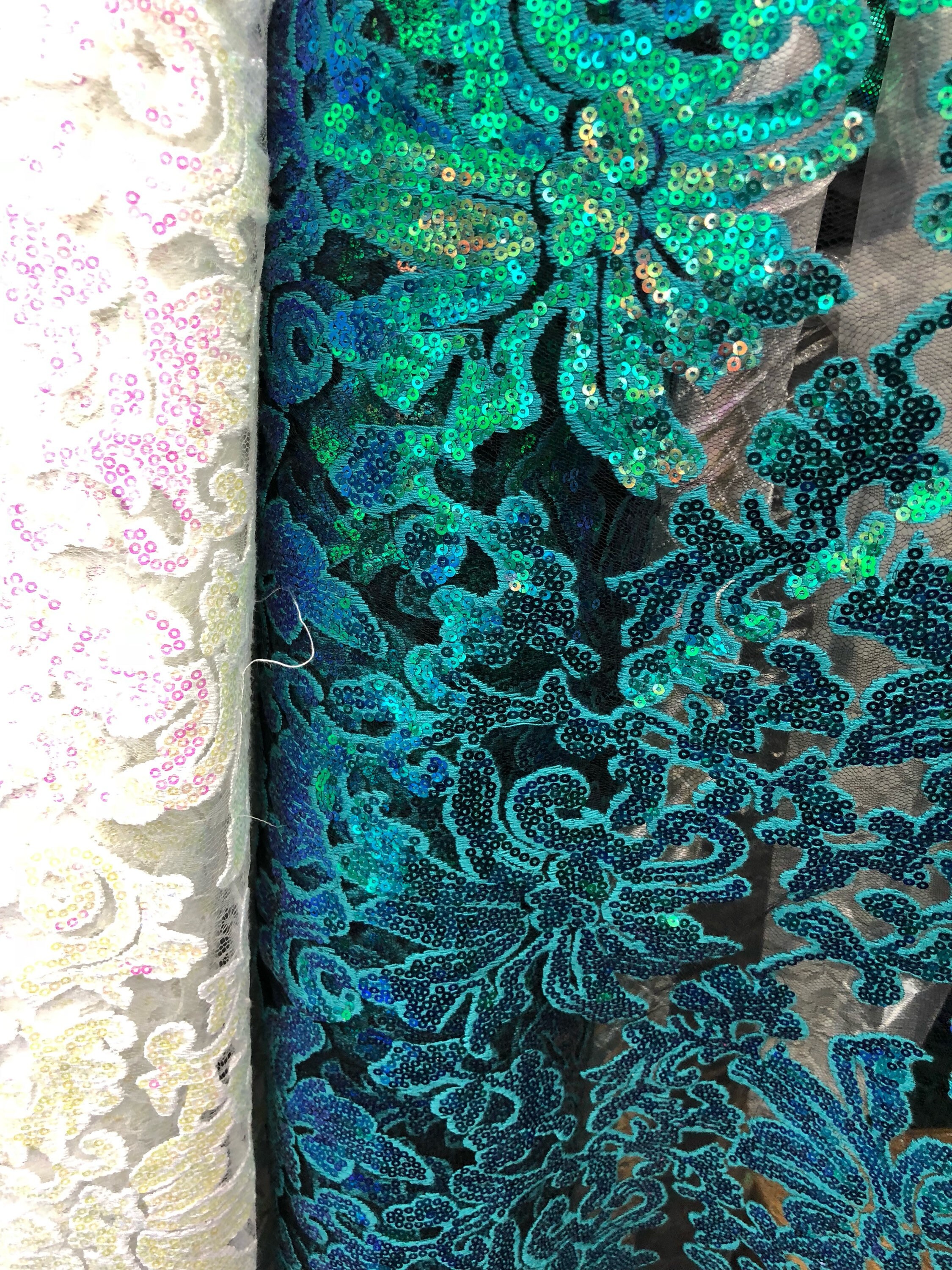 Embroidered lace kelly green and white BEYONCE design 2way | Etsy